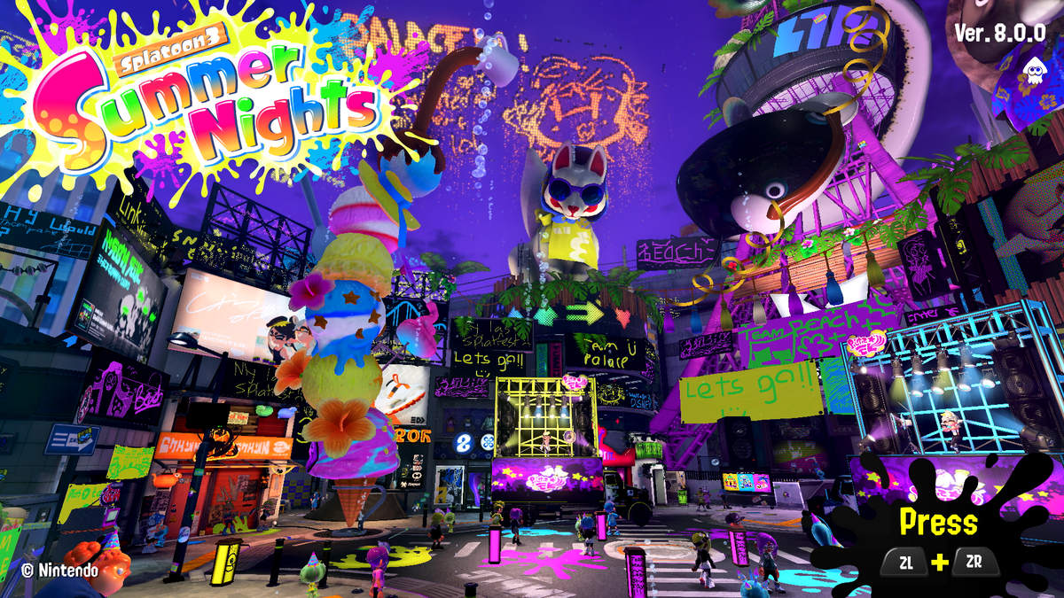 File:S3 Title Screen Summer Nights Day 1 Inkopolis Plaza.png - Inkipedia, the Splatoon wiki