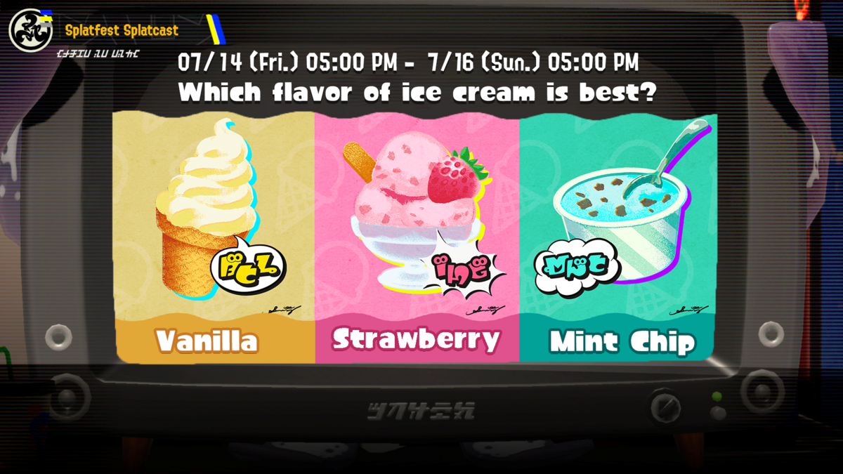 File:S3 Splatfest Vanilla vs Strawberry vs Mint Chip EN NOA text.png - Inkipedia, the Splatoon wiki
