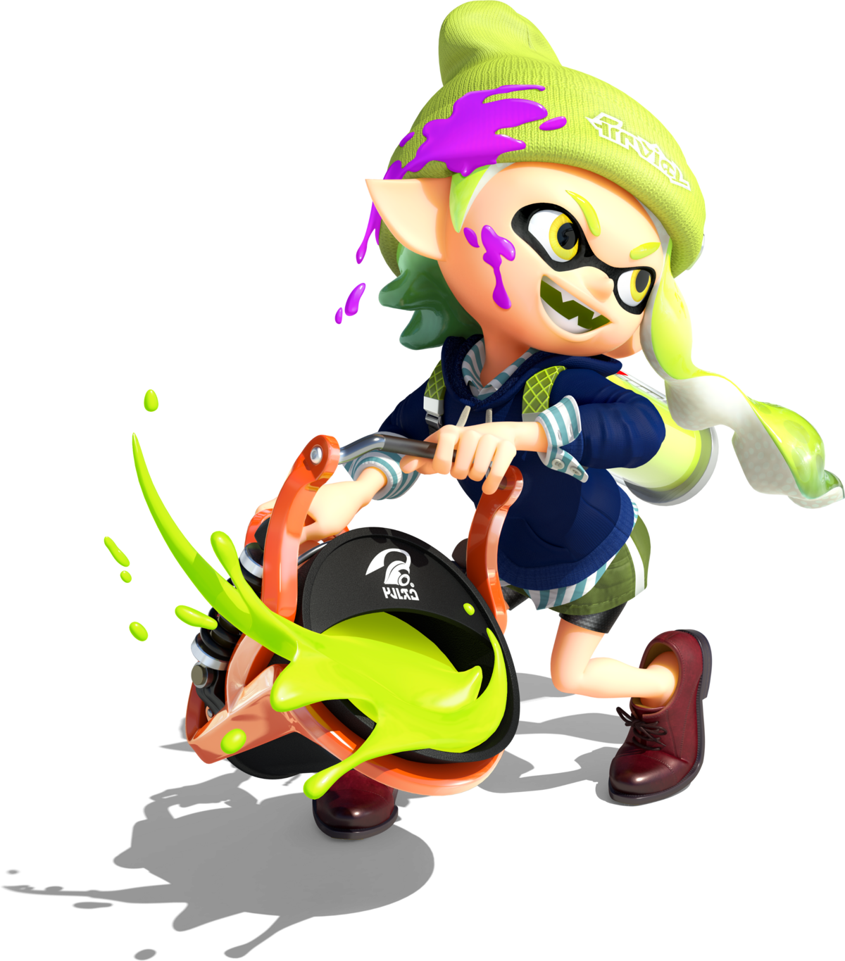 File:Splatoon 2 Inkling girl Slosher yellow (shadow).png - Inkipedia, the Splatoon wiki