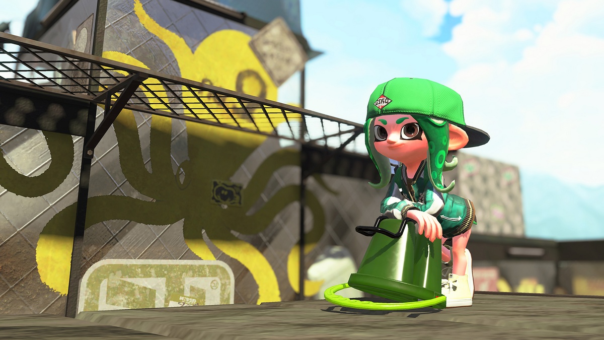 File:S2 OE playable Octoling leaning on Tri-Slosher.jpg - Inkipedia, the Splatoon wiki