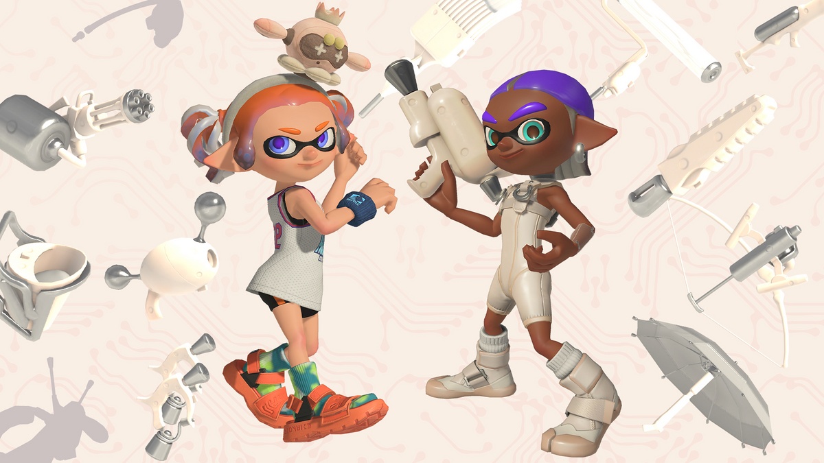 File:SO promo gear and weapons.jpg - Inkipedia, the Splatoon wiki