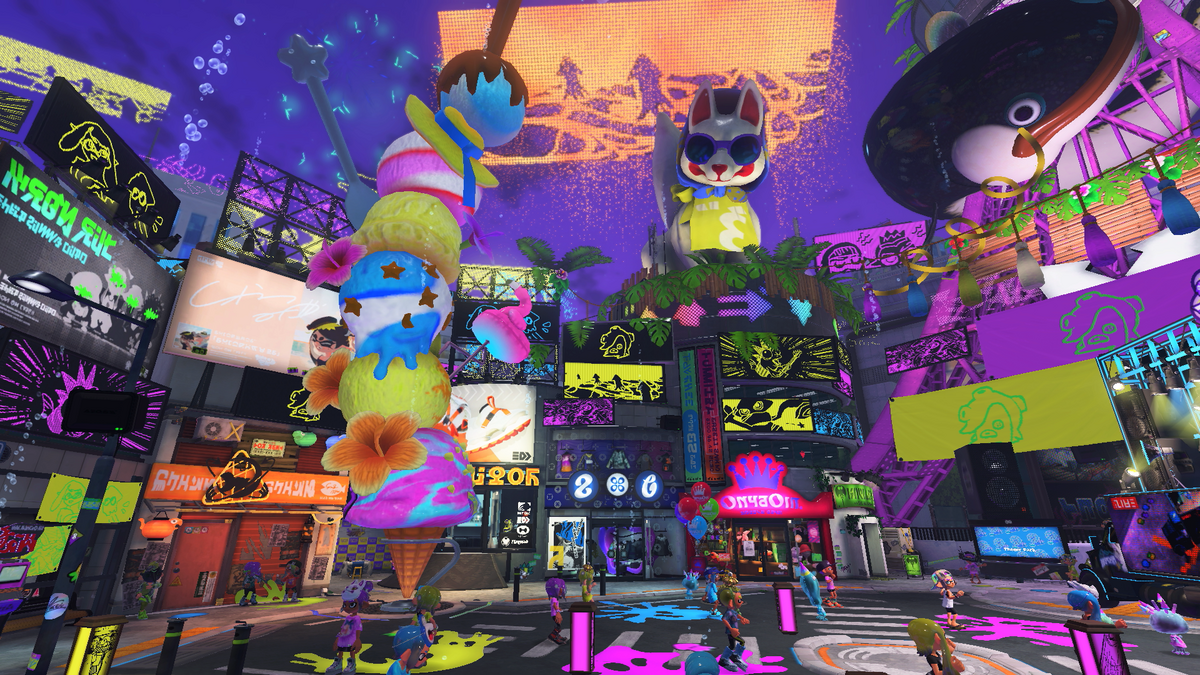 File:S3 Palace vs Theme Park vs Beach Inkopolis Plaza decorations left.png - Inkipedia, the ...