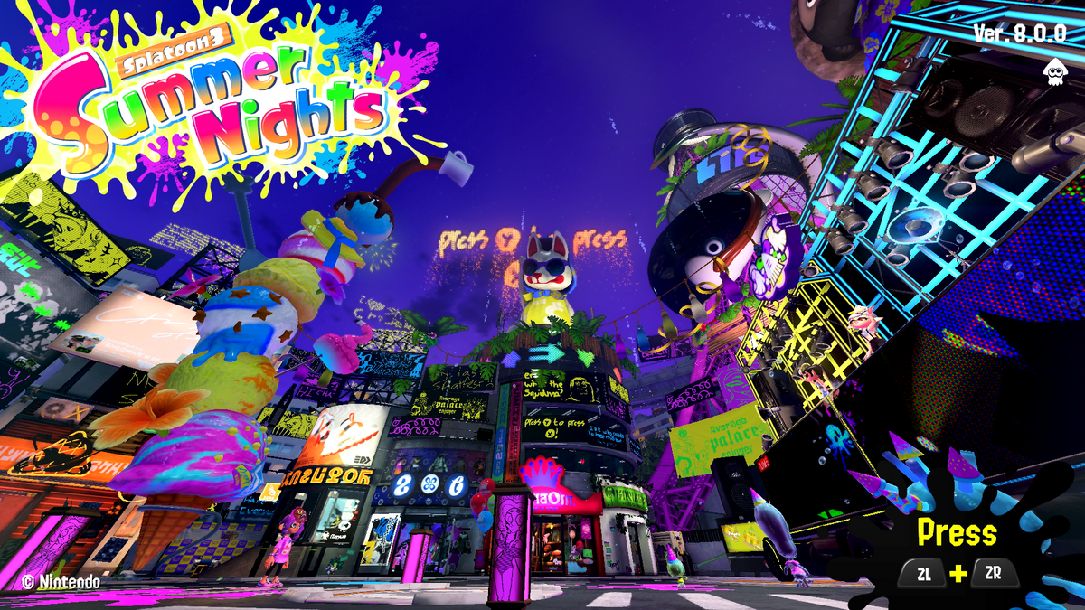 File:S3 Title Screen Summer Nights Day 2 Inkopolis Plaza.png - Inkipedia, the Splatoon wiki