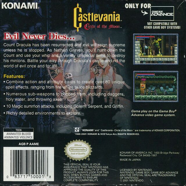 File:Castlevania CotM boxart (back).jpg — StrategyWiki | Strategy guide ...